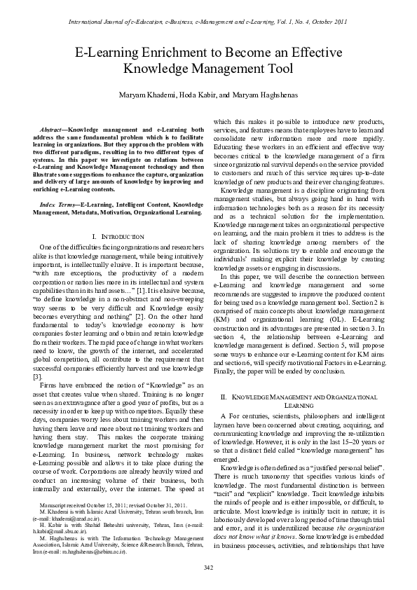 Pdf E Learning Enrichment To Become An Effective Knowledge Management