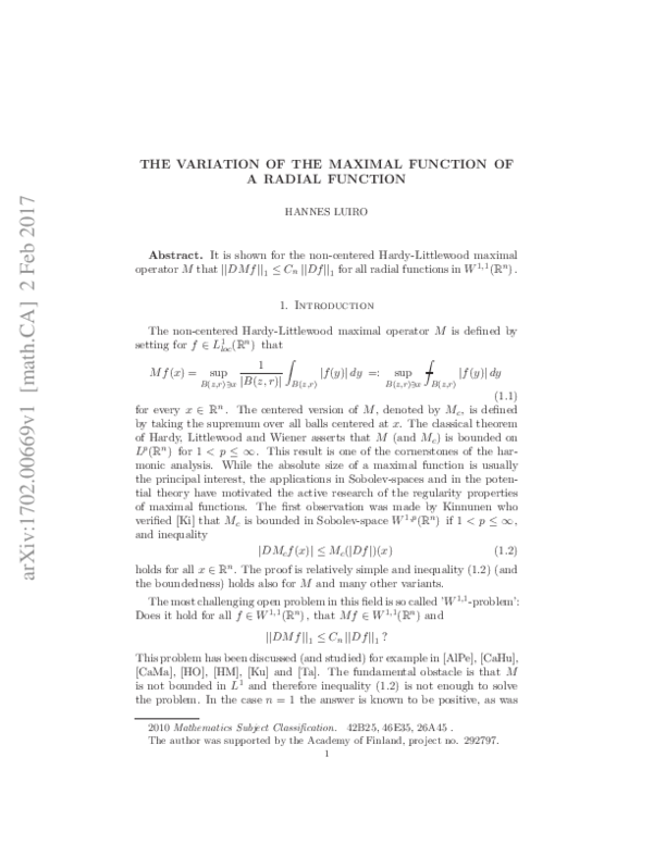 (PDF) The variation of the maximal function of a radial function