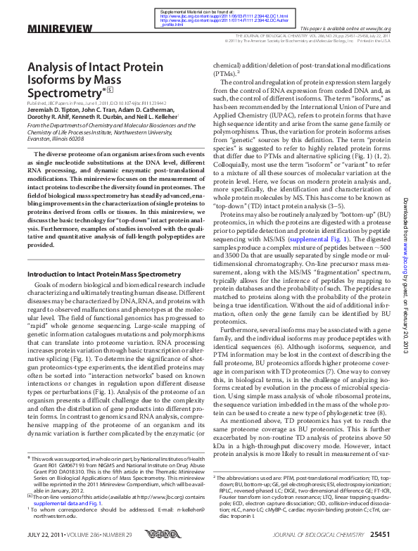 (PDF) Analysis of Intact Protein Isoforms by Mass Spectrometry