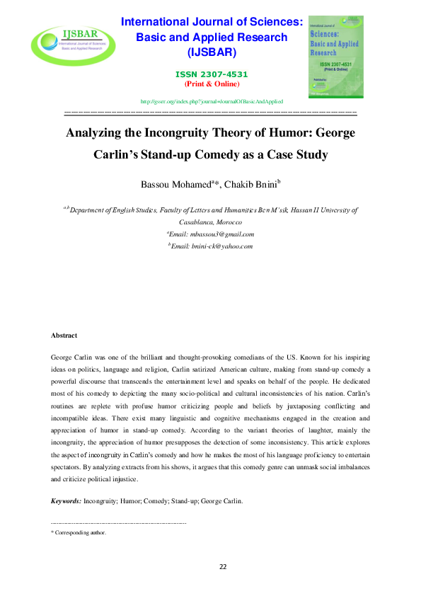 (PDF) Analyzing the Incongruity Theory of Humor: George Carlin’s Stand ...