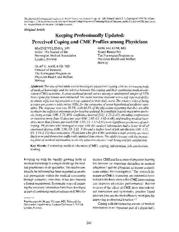 (PDF) Keeping professionally updated: Perceived coping and CME profiles ...