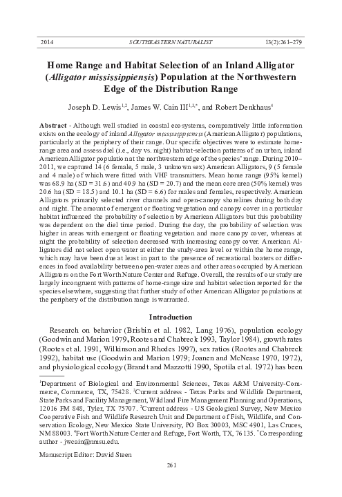 (PDF) Home Range and Habitat Selection of an Inland Alligator ...