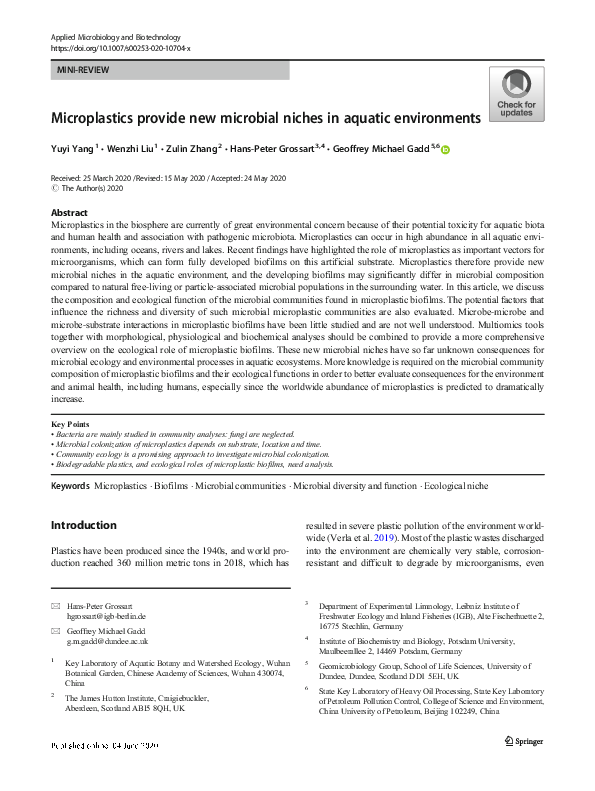 (PDF) Microplastics provide new microbial niches in aquatic environments