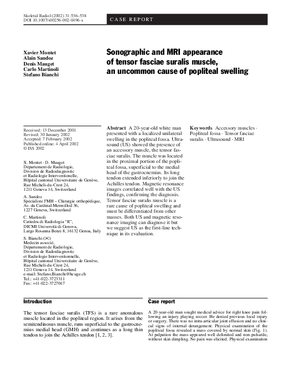 (PDF) Sonographic and MRI appearance of tensor fasciae suralis muscle ...