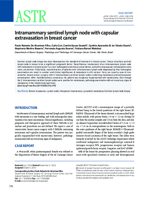(PDF) Intramammary sentinel lymph node with capsular extravasation in ...