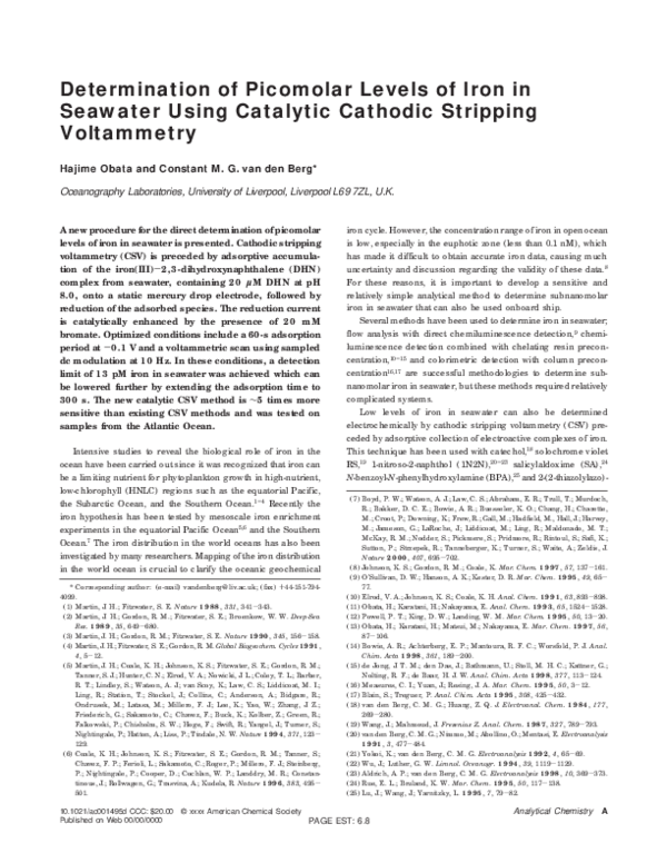 (PDF) Determination of Picomolar Levels of Iron in Seawater Using ...