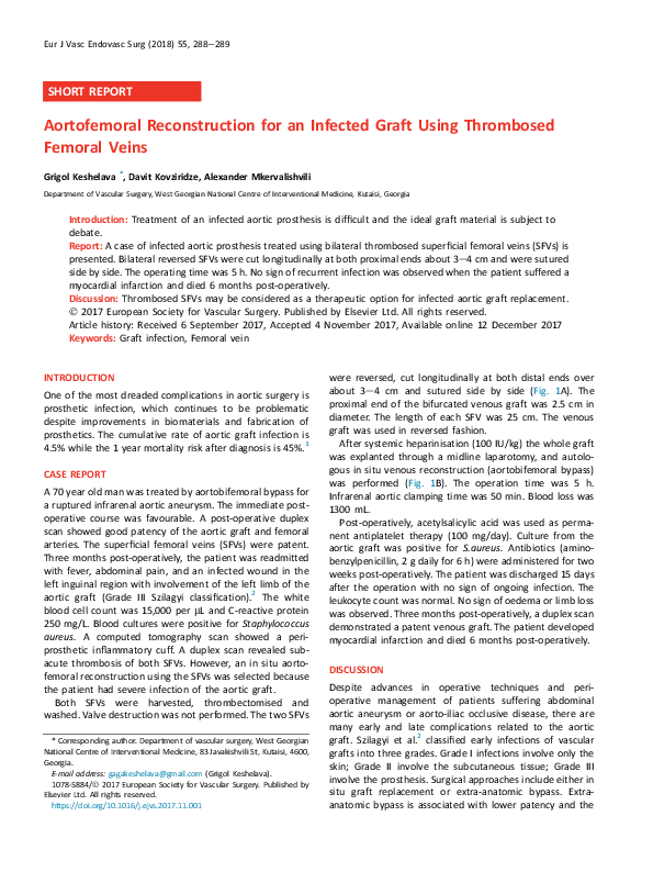 (PDF) Aortofemoral Reconstruction for an Infected Graft Using ...