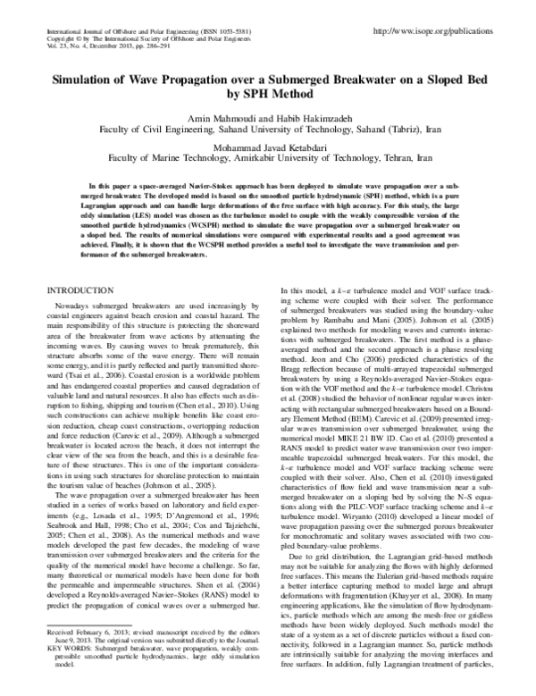 (PDF) Simulation of wave propagation over a submerged breakwater on a sloped bed by SPH method