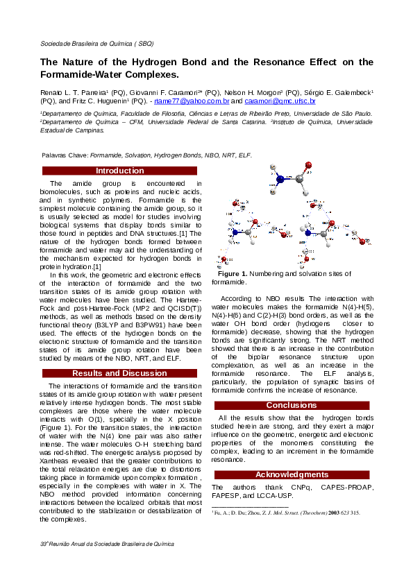 (PDF) Hydrogen bond and the resonance effect on the formamide-water ...