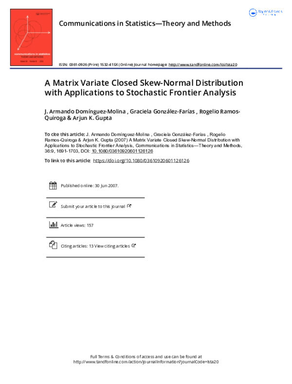 Pdf A Matrix Variate Closed Skew Normal Distribution With