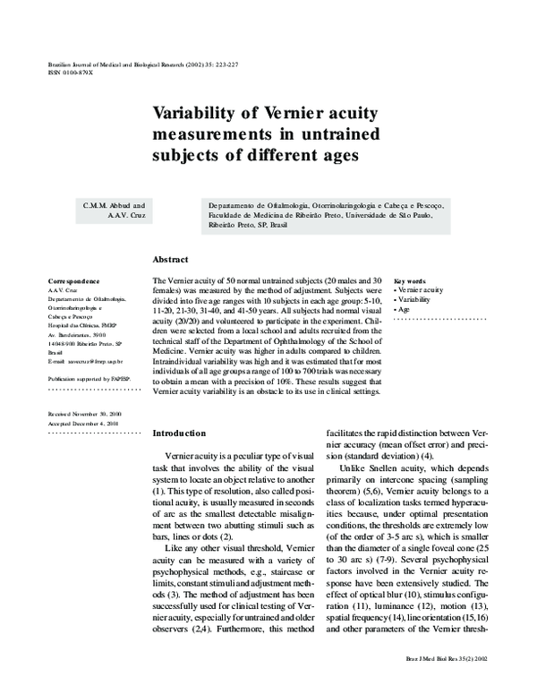(PDF) Variability of Vernier acuity measurements in untrained subjects ...