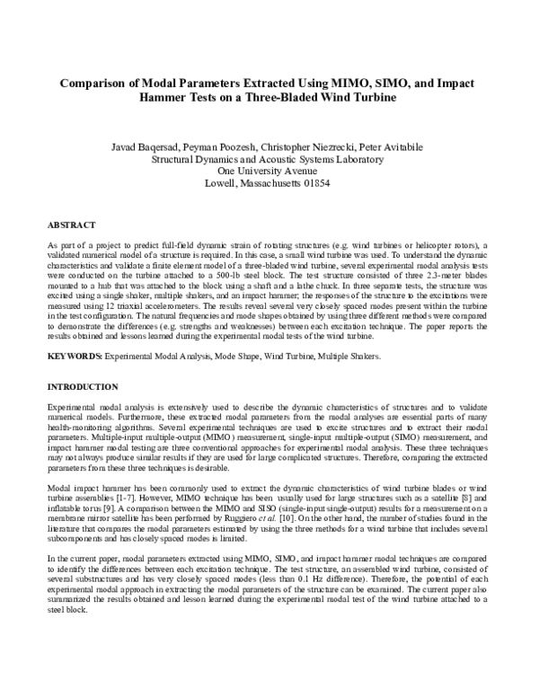 (PDF) Comparison of Modal Parameters Extracted Using MIMO, SIMO, and ...