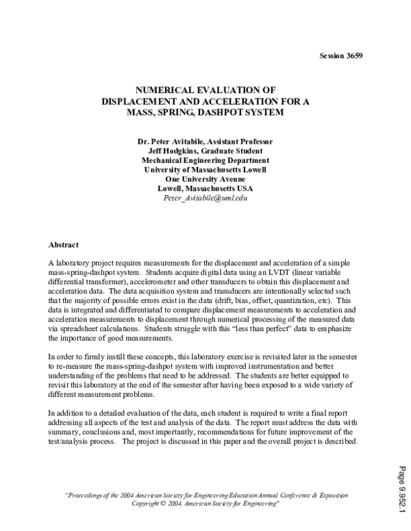 (PDF) Numerical Evaluation Of Displacement And Acceleration ...