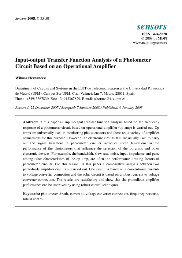 (PDF) Input-output Transfer Function Analysis of a Photometer Circuit Based on an Operational ...