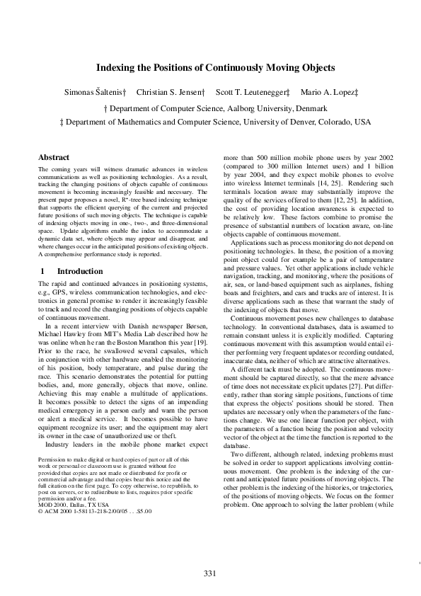 (PDF) Indexing the positions of continuously moving objects