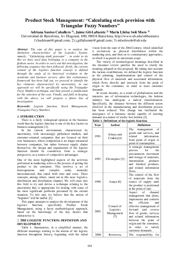 (PDF) Product Stock Management: "Calculating stock provision with ...