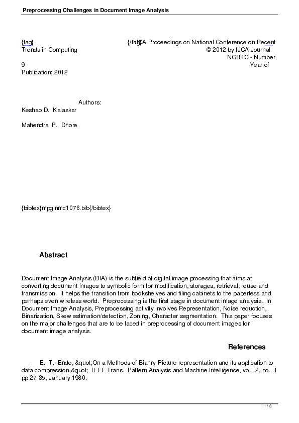 (PDF) Preprocessing Challenges in Document Image Analysis