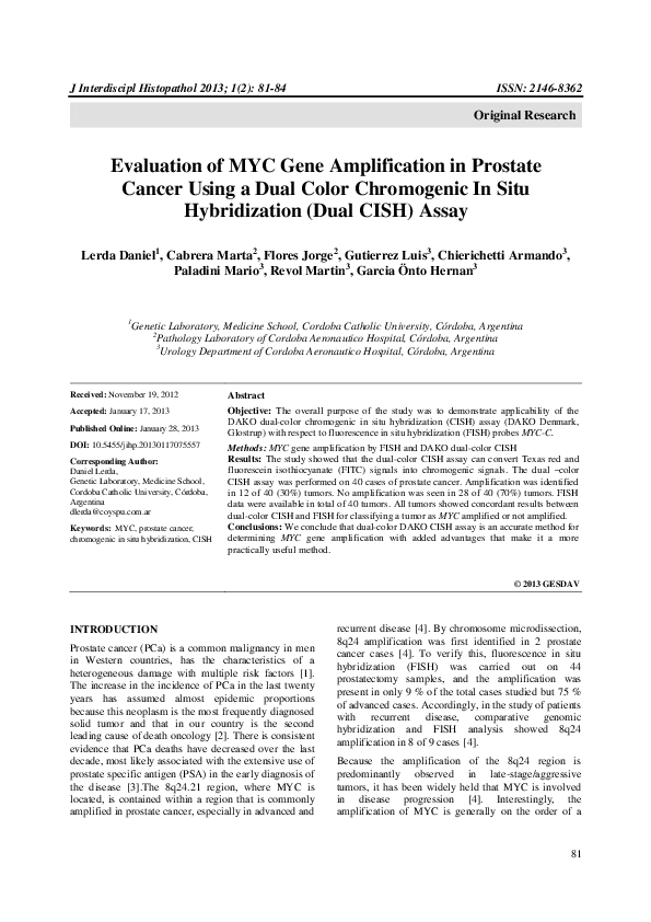 (PDF) Evaluation of Myc Gene Amplification in Prostate Cancer Using a ...