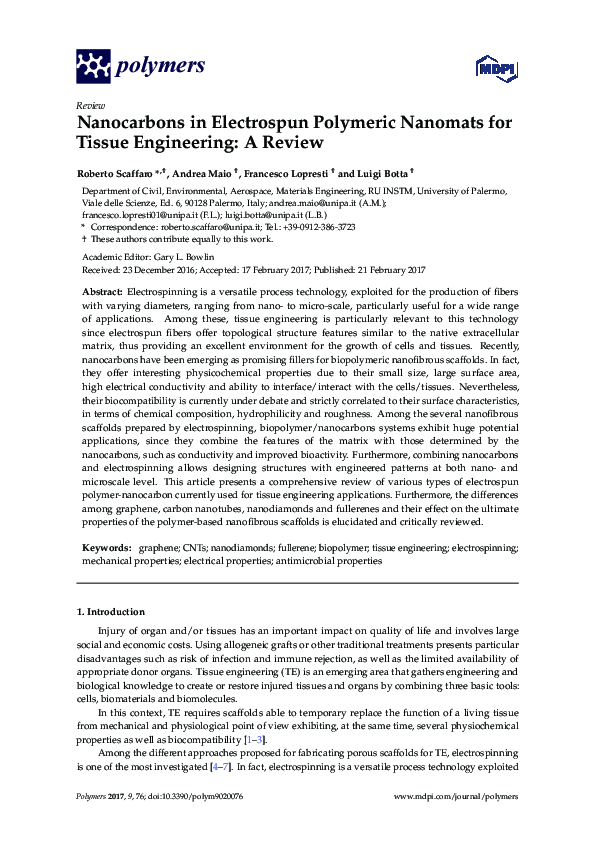 (PDF) Nanocarbons in Electrospun Polymers for Tissue Engineering