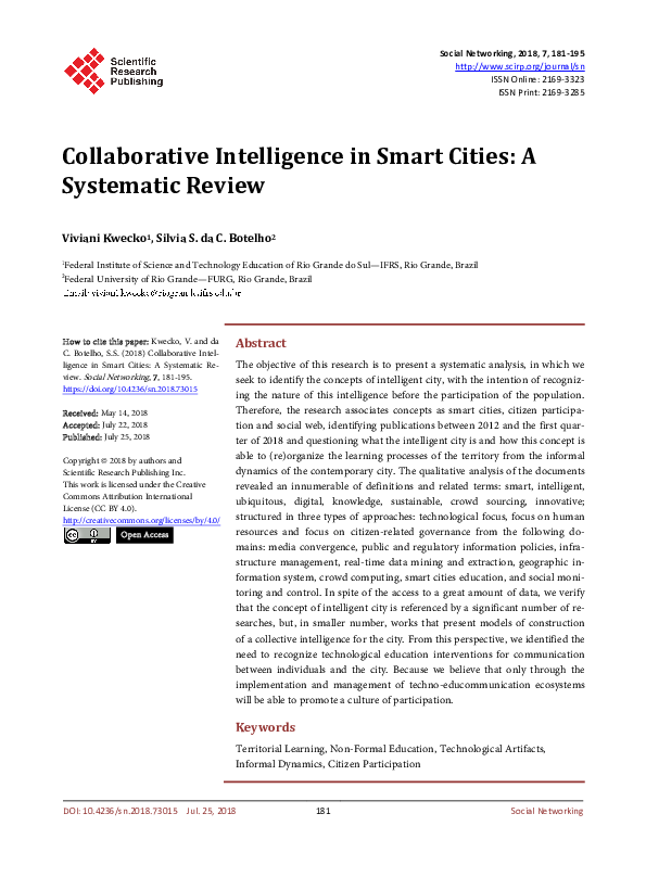 (PDF) Collaborative Intelligence in Smart Cities: A Systematic Review
