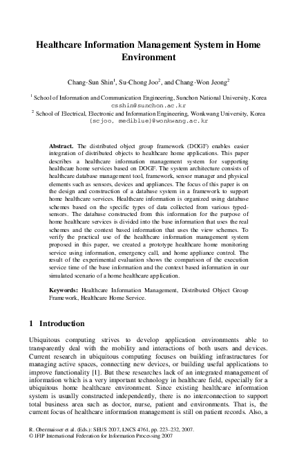 (PDF) Healthcare Information Management System in Home Environment