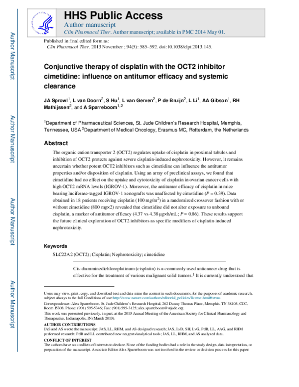 (PDF) Conjunctive Therapy of Cisplatin With the OCT2 Inhibitor ...