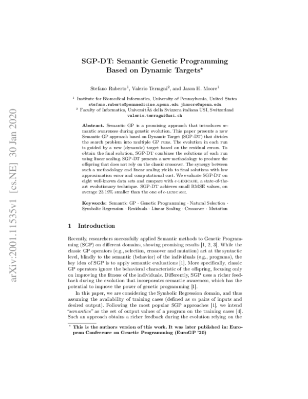 Pdf Sgp Dt Semantic Genetic Programming Based On Dynamic Targets