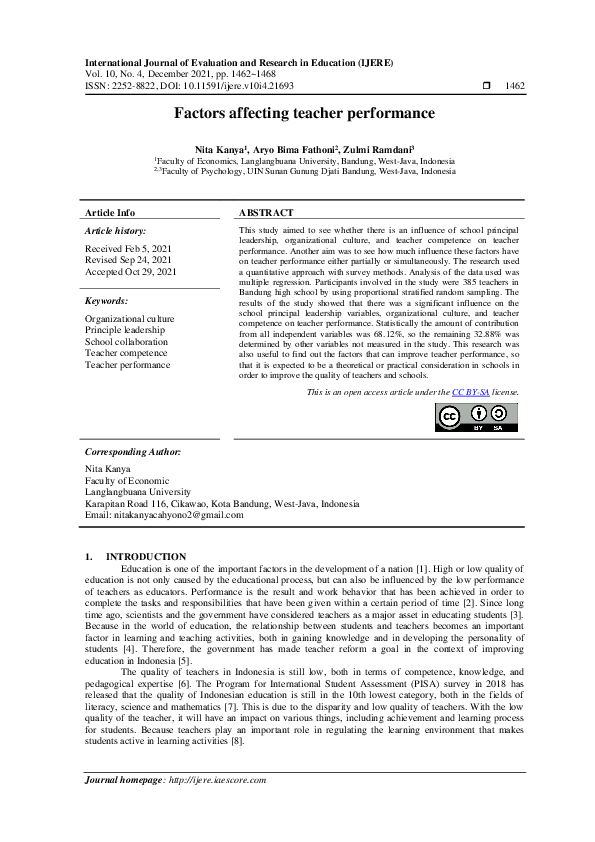 (PDF) Factors affecting teacher performance