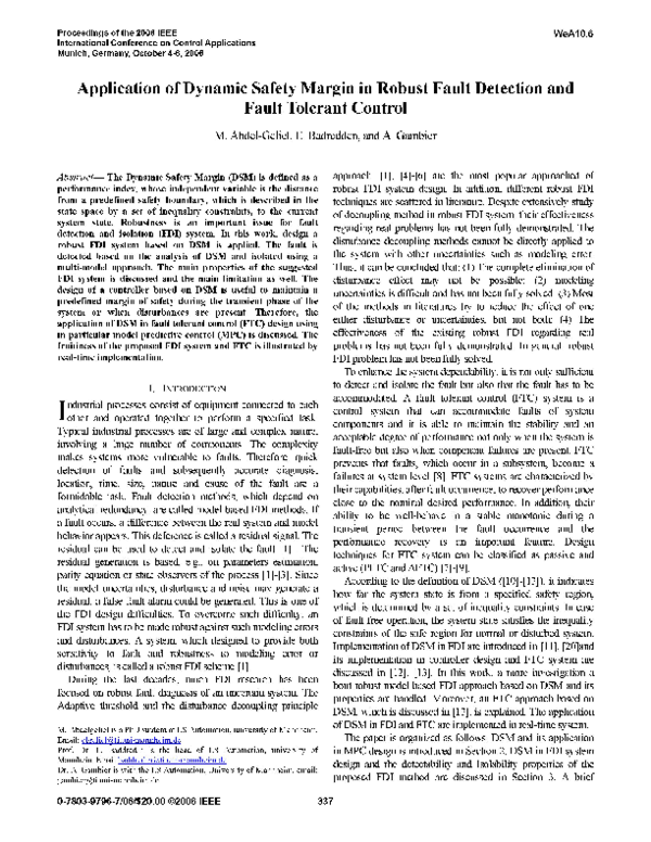 (PDF) Application of Dynamic Safety Margin in Robust Fault Detection and Fault Tolerant Control