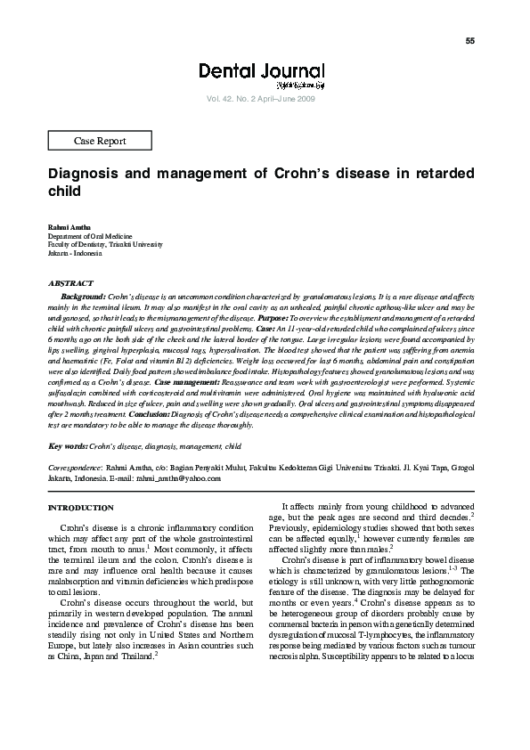 (PDF) Diagnosis and management of Crohn’s disease in retarded child