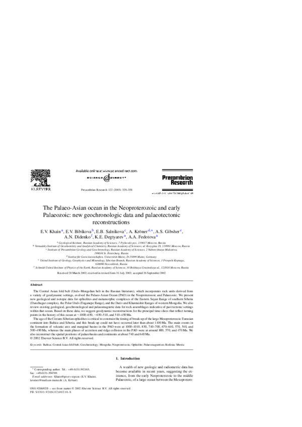 (PDF) The Palaeo-Asian ocean in the Neoproterozoic and early Palaeozoic ...