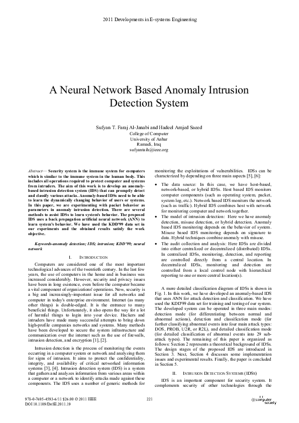 (PDF) A Neural Network Based Anomaly Intrusion Detection System
