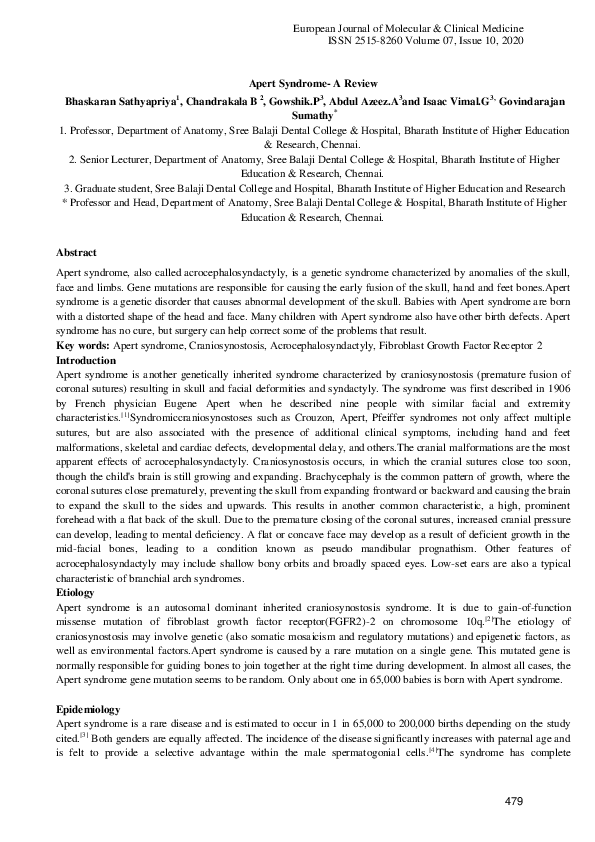 (PDF) Apert Syndrome- A Review