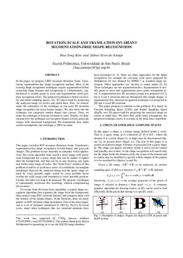 (PDF) Rotation, Scale and Translation-Invariant Segmentation-Free Shape ... (PDF) Rotation, Scale and Translation-Invariant Segmentation-Free Shape ...