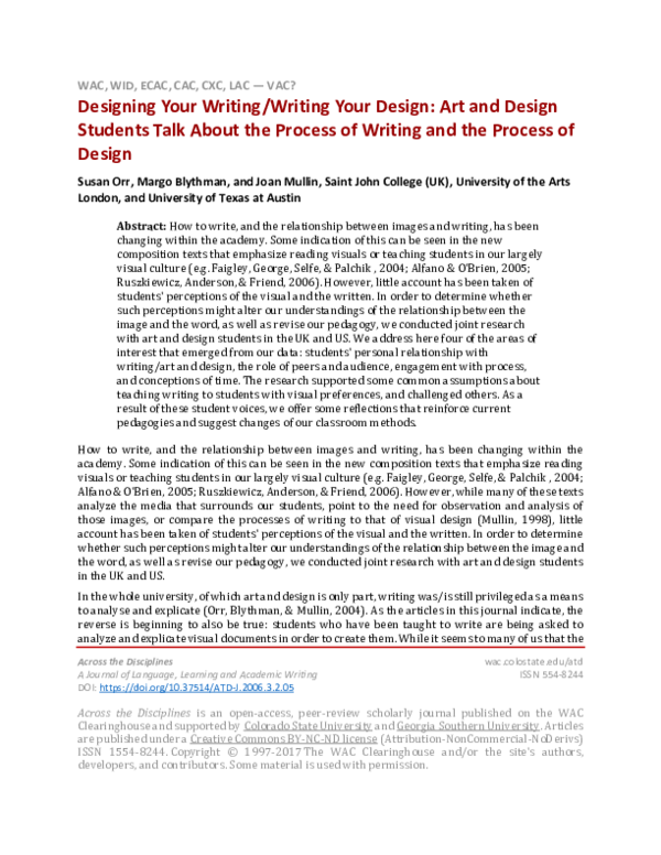 (PDF) Designing your writing/writing your design: Art and design ...