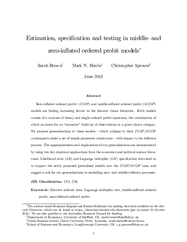 Pdf Estimation Specification And Testing In Middle And Zero Inflated Ordered Probit Models