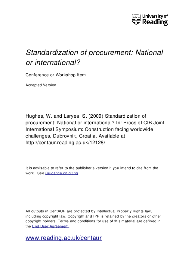 (PDF) Standardization of procurement: National or international?