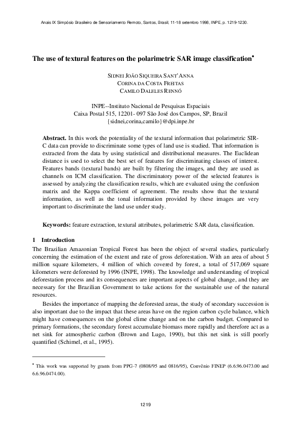 (PDF) The use of textural features on the polarimetric SAR image classification