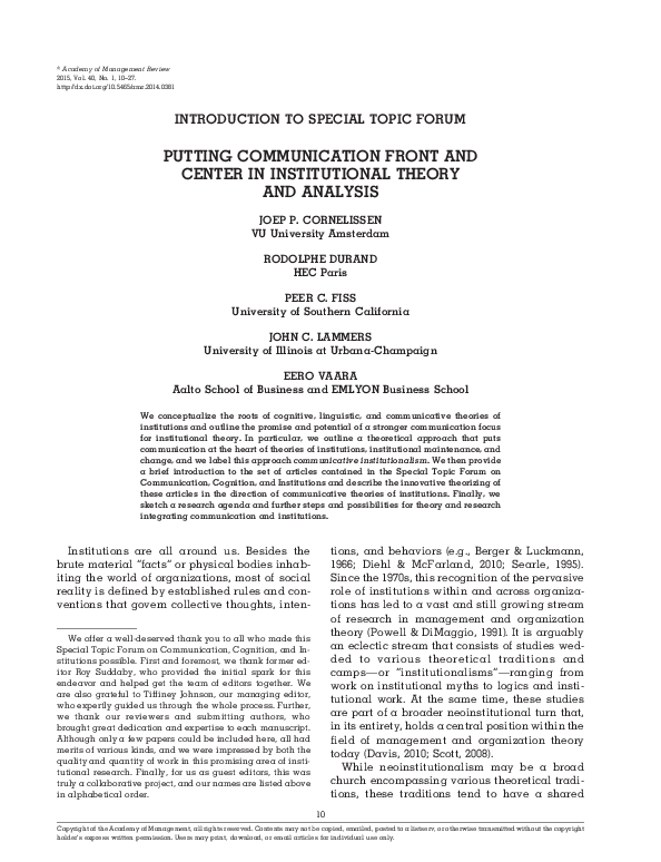 Introduction to Special Topic Forum