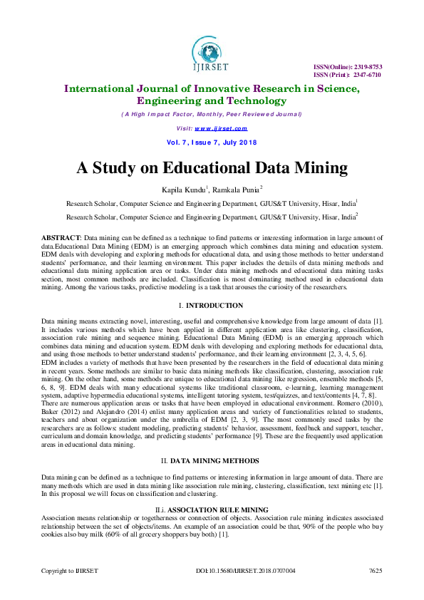 (PDF) A Study on Educational Data Mining