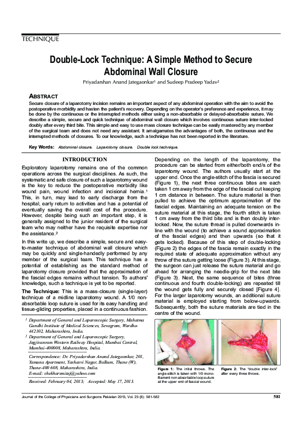 (PDF) Double-lock technique: a simple method to secure abdominal wall ...