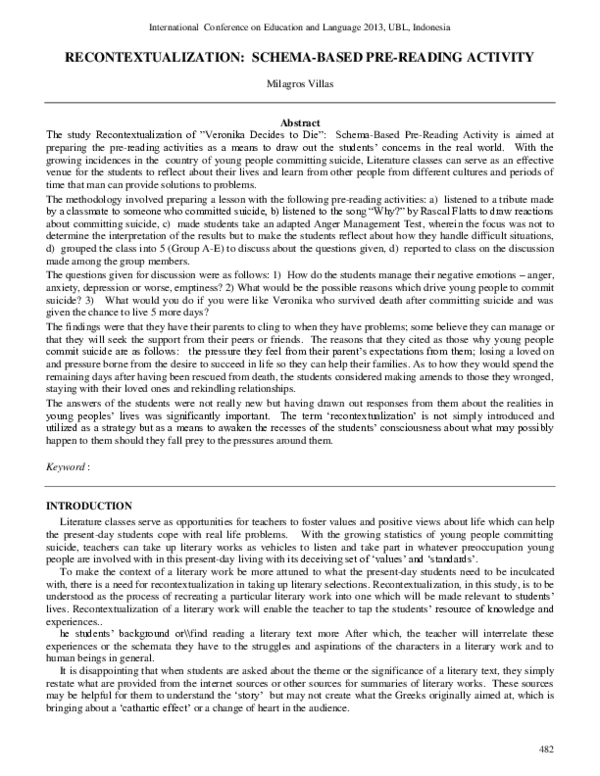 (PDF) Recontextualization: Schema-Based Pre-Reading Activity