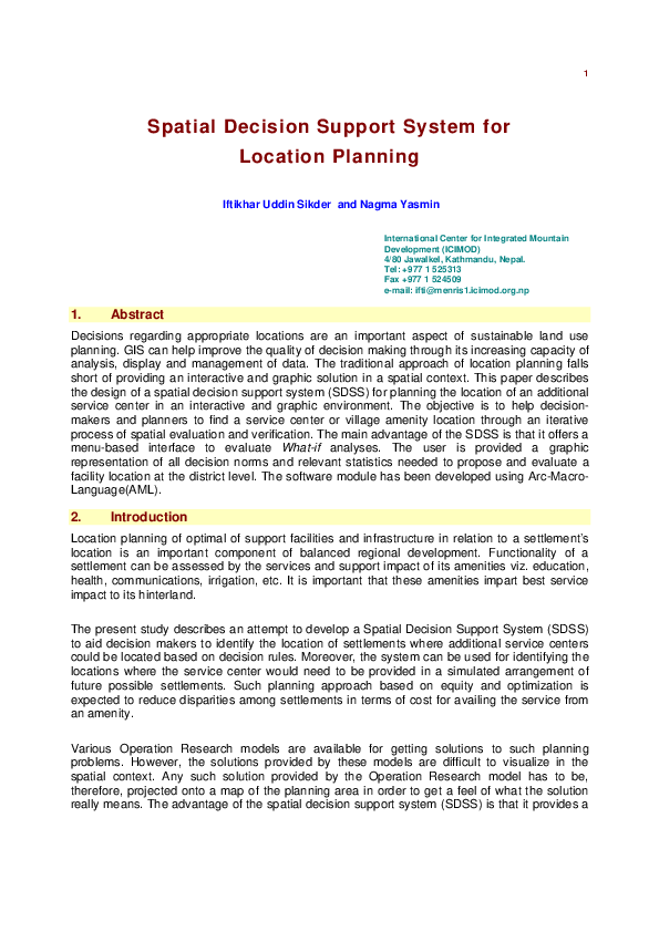 (PDF) Spatial Decision Support System for Location Planning