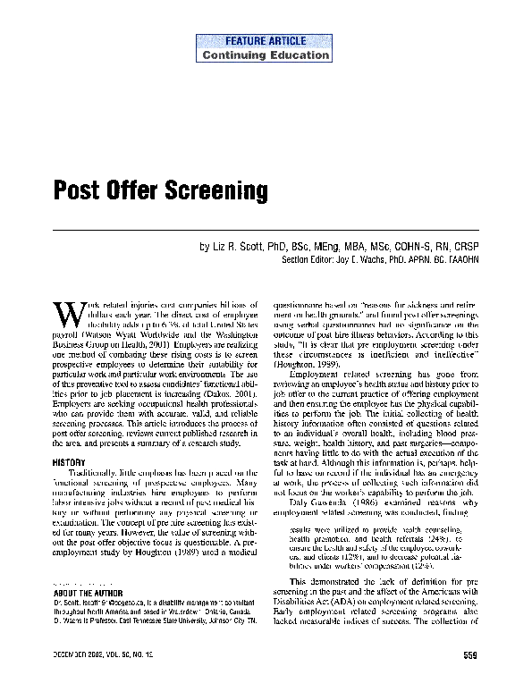 (PDF) Post offer screening