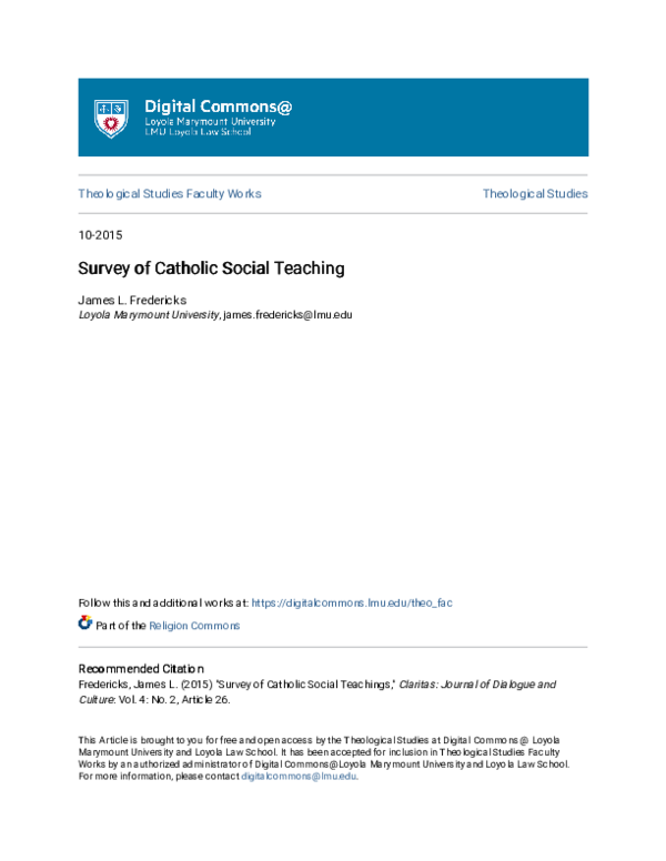 (PDF) Survey of Catholic Social Teaching