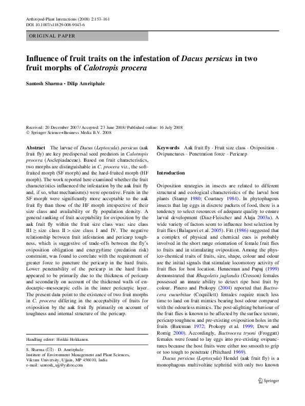 (PDF) Influence of fruit traits on the infestation of Dacus persicus in ...