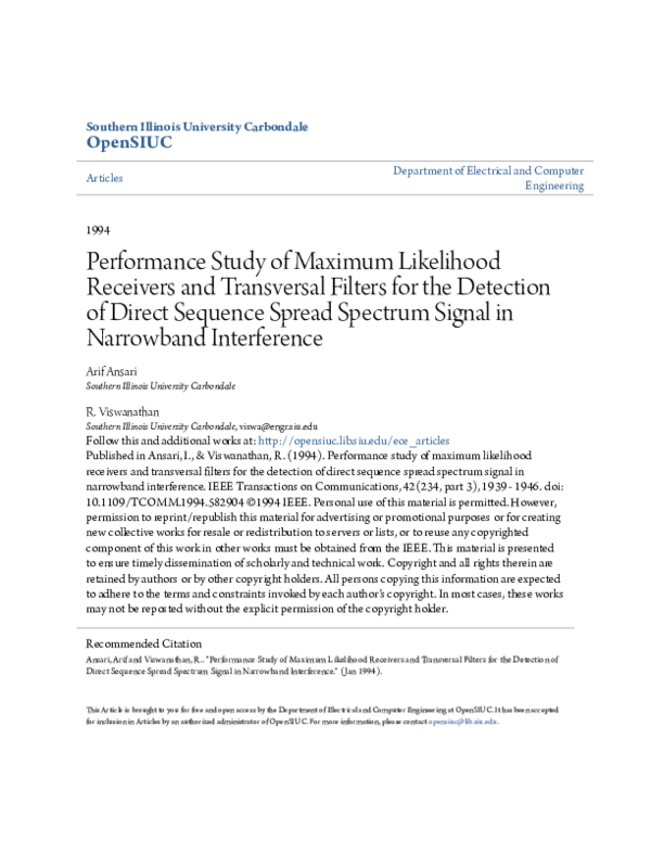 (PDF) Performance study of maximum likelihood receivers and transversal filters for the ...