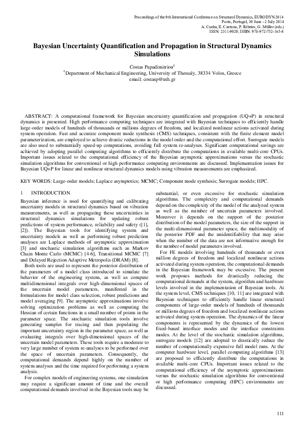 (PDF) Bayesian Uncertainty Quantification and Propagation in Structural Dynamics Simulations