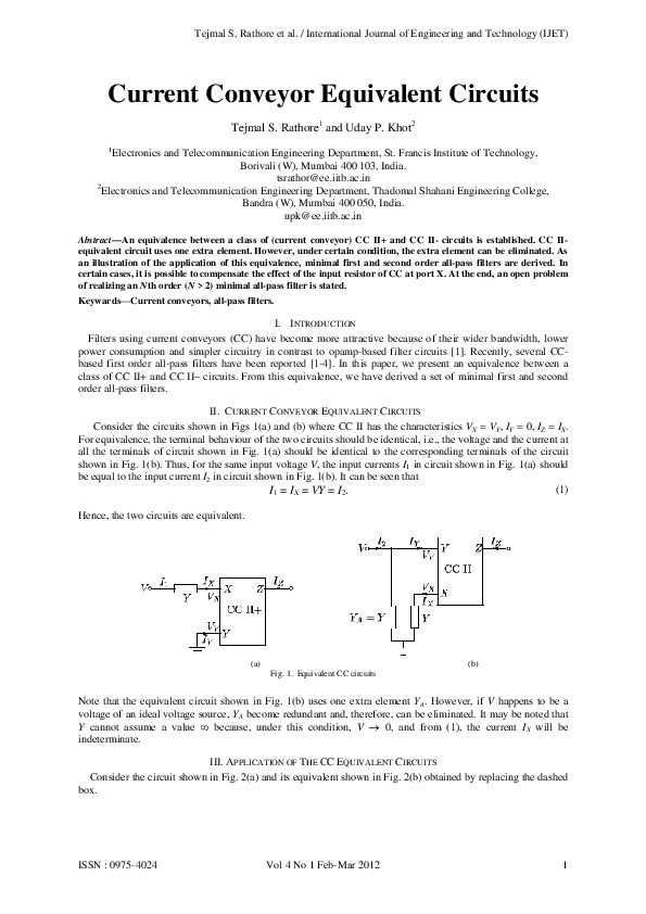 (PDF) Current Conveyor Equivalent Circuits | Uday Pandit Khot ...
