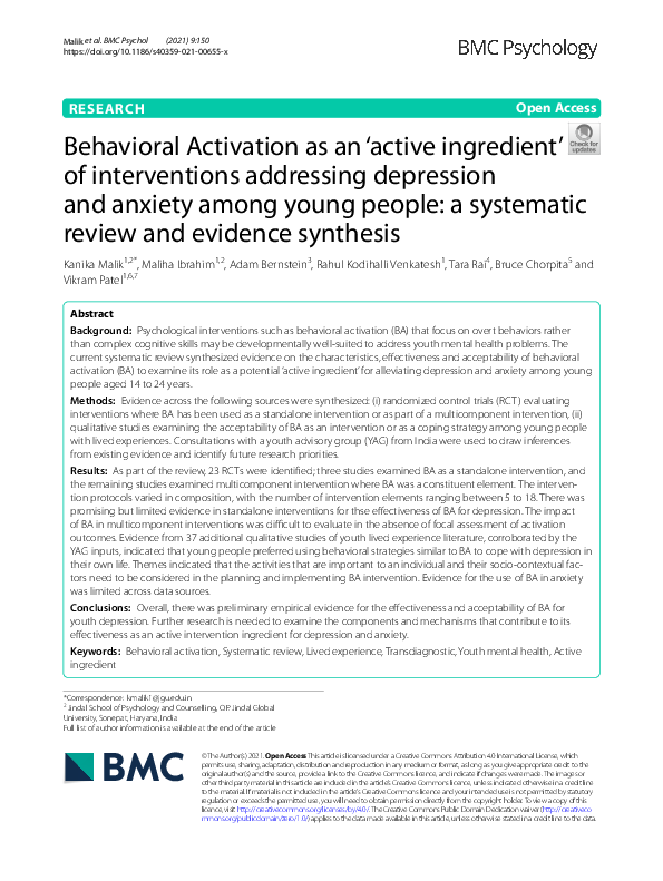 (PDF) Behavioral Activation as an ‘active ingredient’ of interventions ...